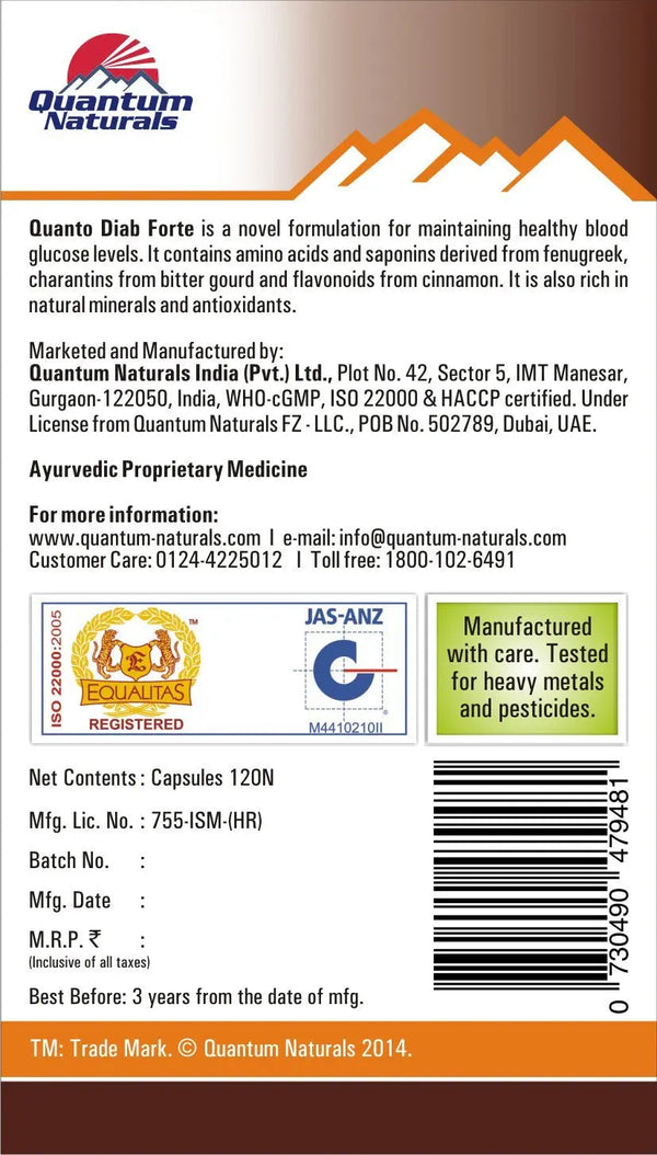 QUANTO DIAB FORTE CAPSULES 120 CAP | India's Leading Genuine Supplement ...